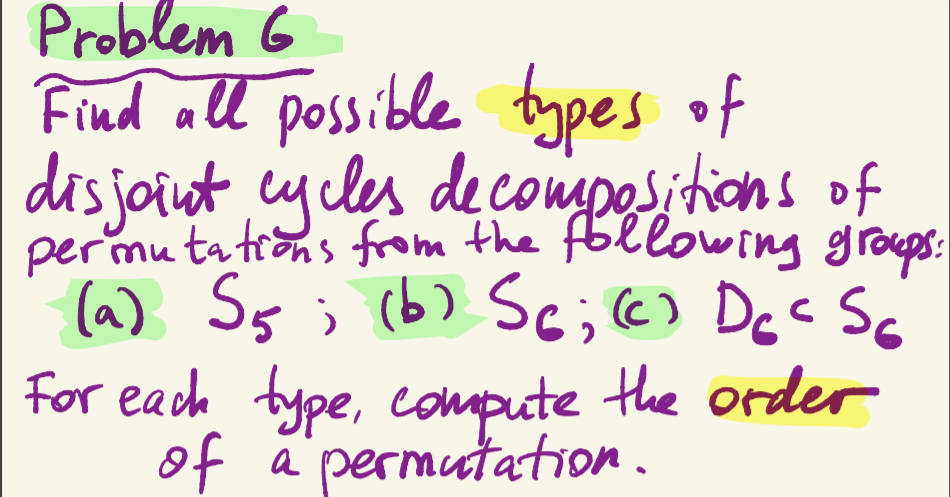 Solved Problem G Find all possible types of disjoint cycles | Chegg.com