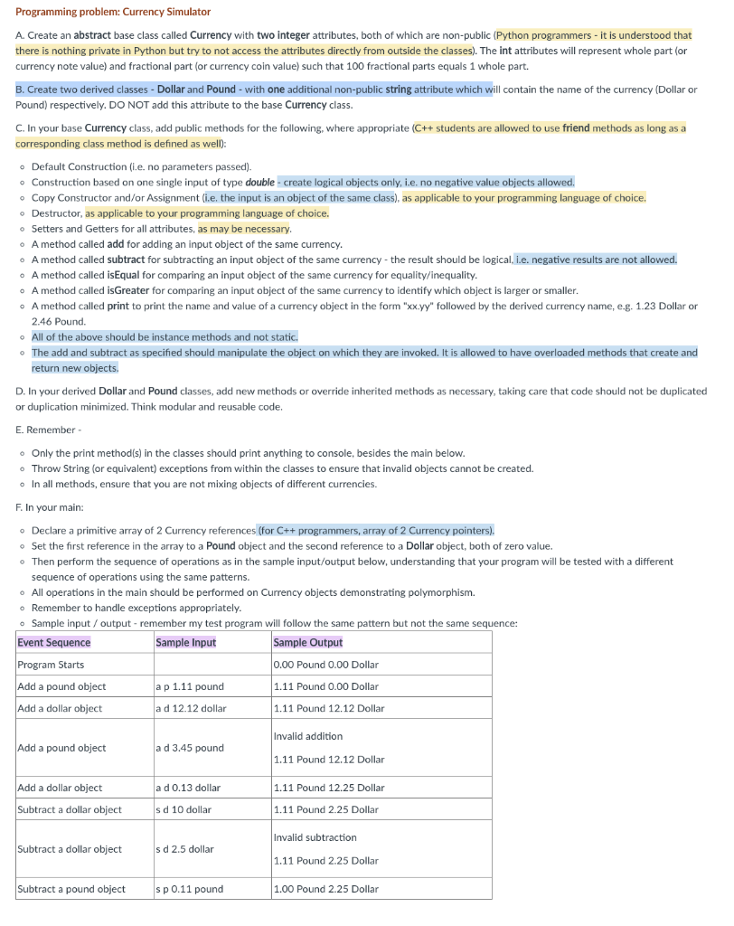 Solved Programming problem: Currency Simulator A. Create an | Chegg.com