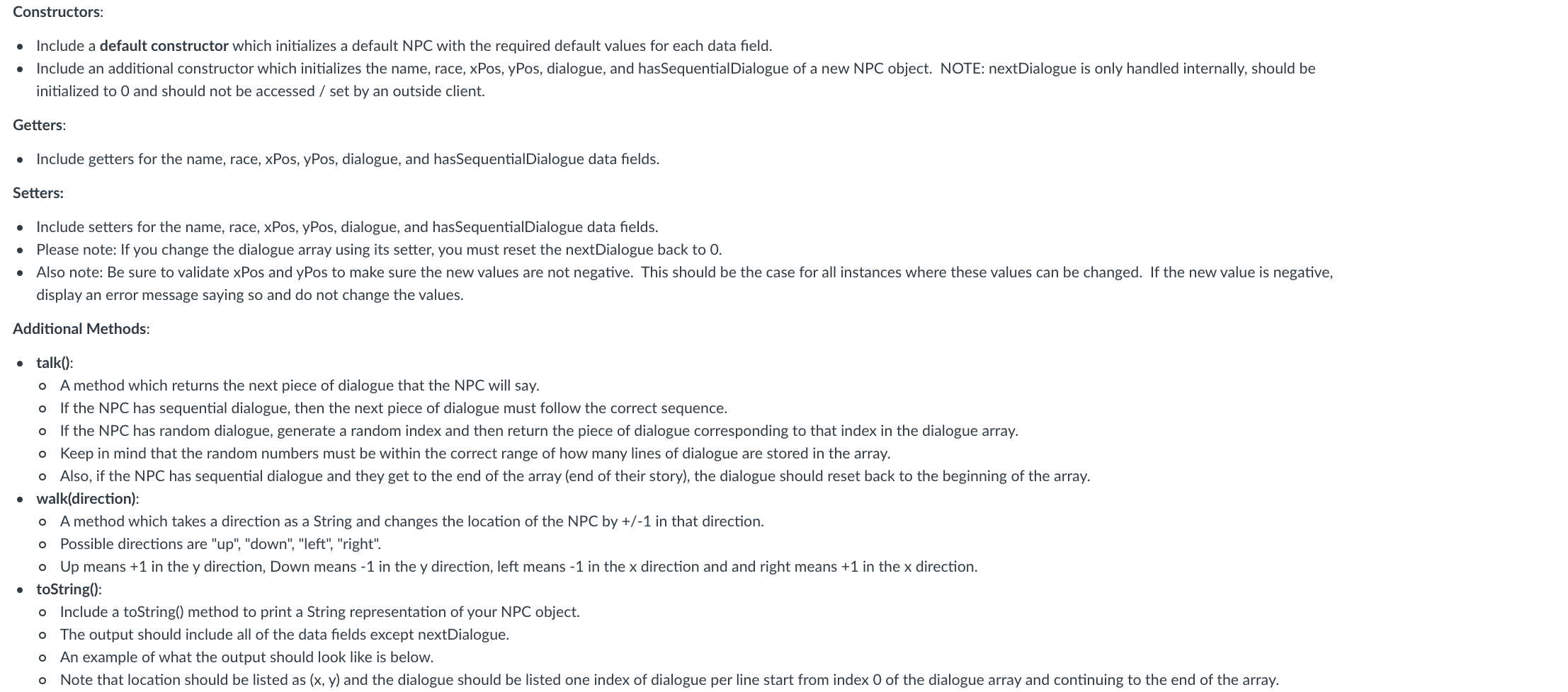 Solved Purpose: You have been tasked to design an NPC class | Chegg.com