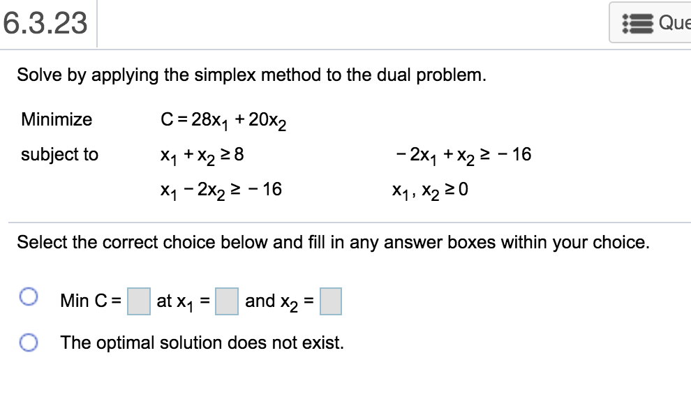 Solved Solve by applying the simplex method to the dual | Chegg.com