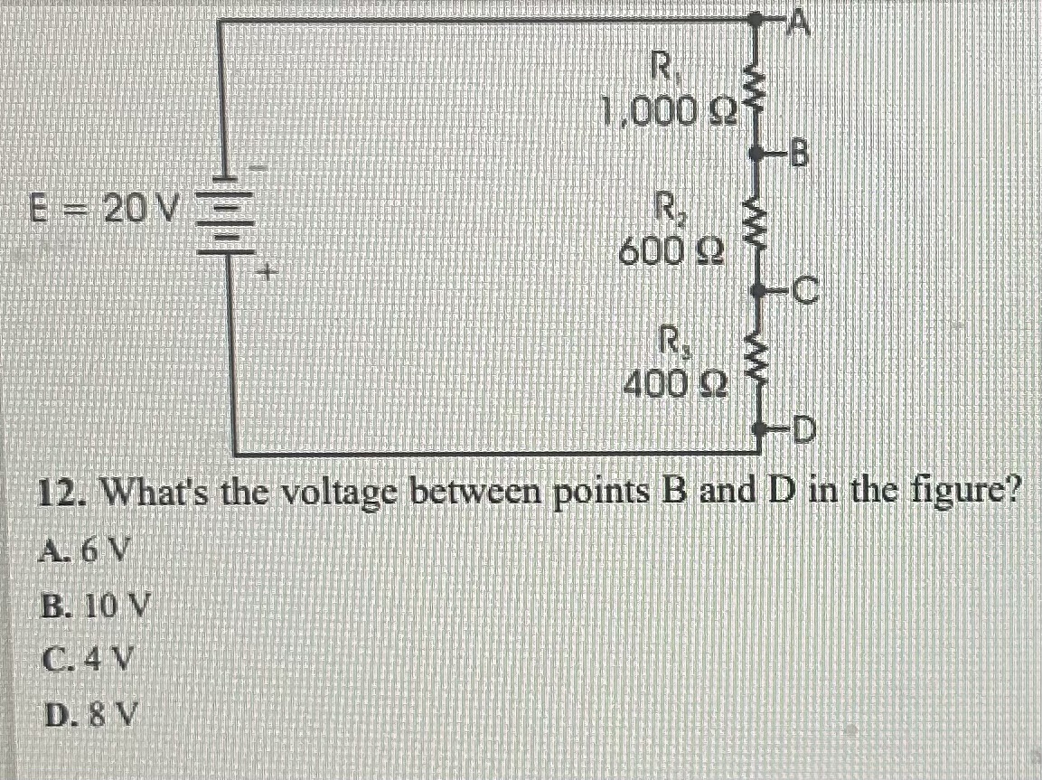 Solved What's the voltage between points B ﻿and D ﻿in the | Chegg.com