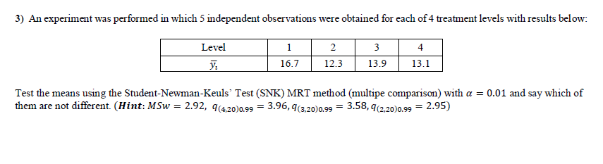 Solved 3) An experiment was performed in which 5 independent | Chegg.com