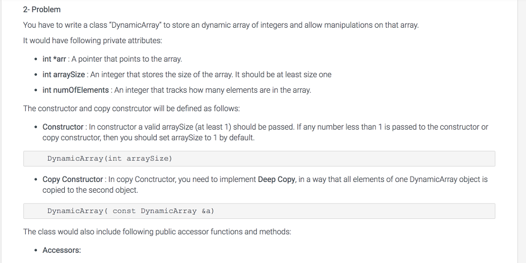 Solved 2- Problem You have to write a class "DynamicArray" | Chegg.com