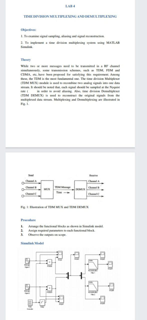 Solved LAB 4 TIME DIVISION MULTIPLEXING AND DEMULTIPLEXING | Chegg.com