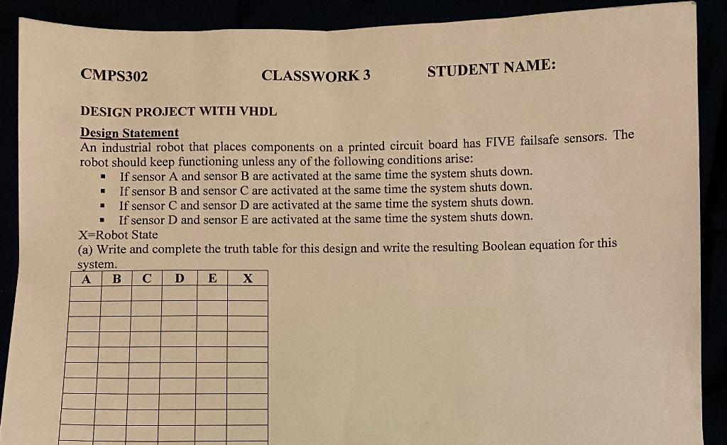 Solved Design Project With Vhdl Design Statement An 6066