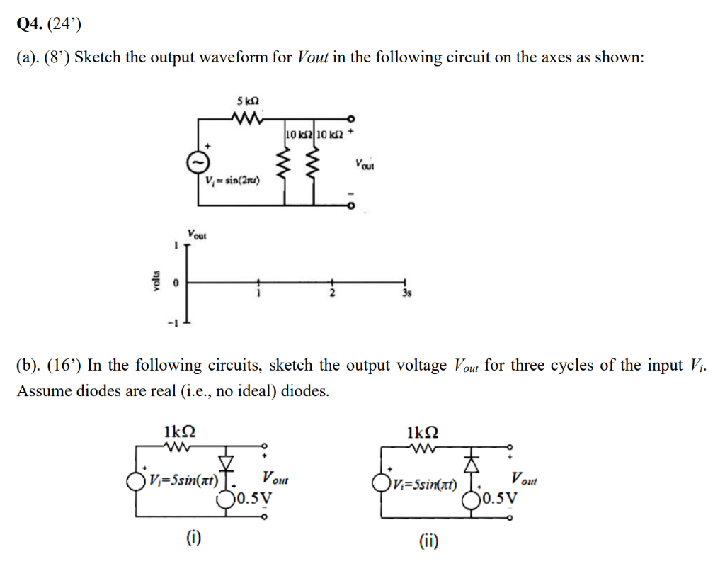 Solved Q4. (24) (a). (8') Sketch the output waveform for | Chegg.com