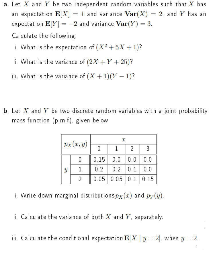 Solved = a. Let X and Y be two independent random variables | Chegg.com
