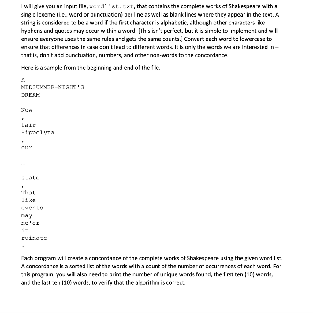 Solved I will give you an input file, wordlist.txt, that | Chegg.com