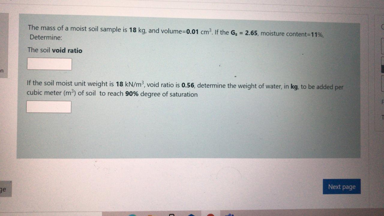 Solved The mass of a moist soil sample is 18 kg, and | Chegg.com