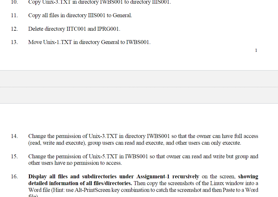 Solved 10. Copy Unix-3.TXT in directory IWBS001 to directory | Chegg.com