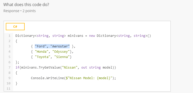 Solved What does this code do? Response. 2 points C# 1 | Chegg.com