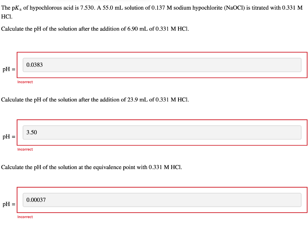 Solved The pKa of hypochlorous acid is 7.530 . A 55.0 mL | Chegg.com