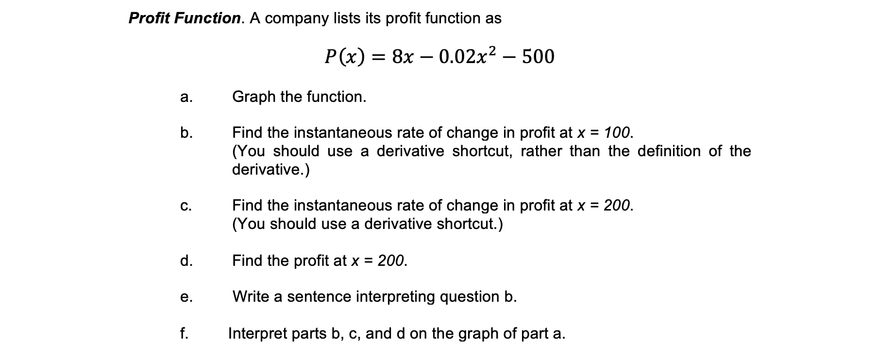 Solved Profit Function. A company lists its profit function | Chegg.com
