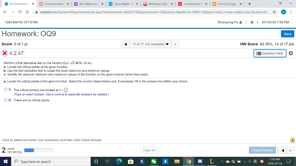 Solved Do Homework X 2 X Course Schedulx Bb Collaborale C | Chegg.com