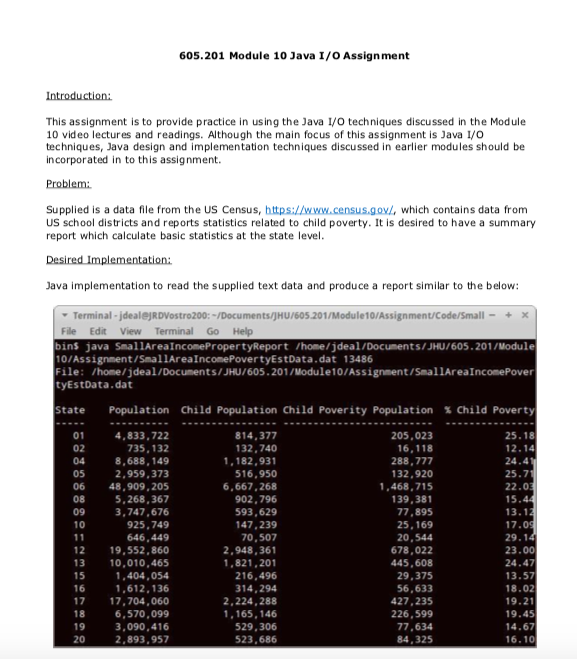 Solved 605.201 Module 10 Java I/O Assign ment This | Chegg.com