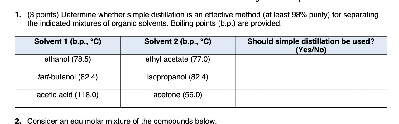 Solved 1. (3 ﻿points) ﻿Determine whether simple distillation | Chegg.com