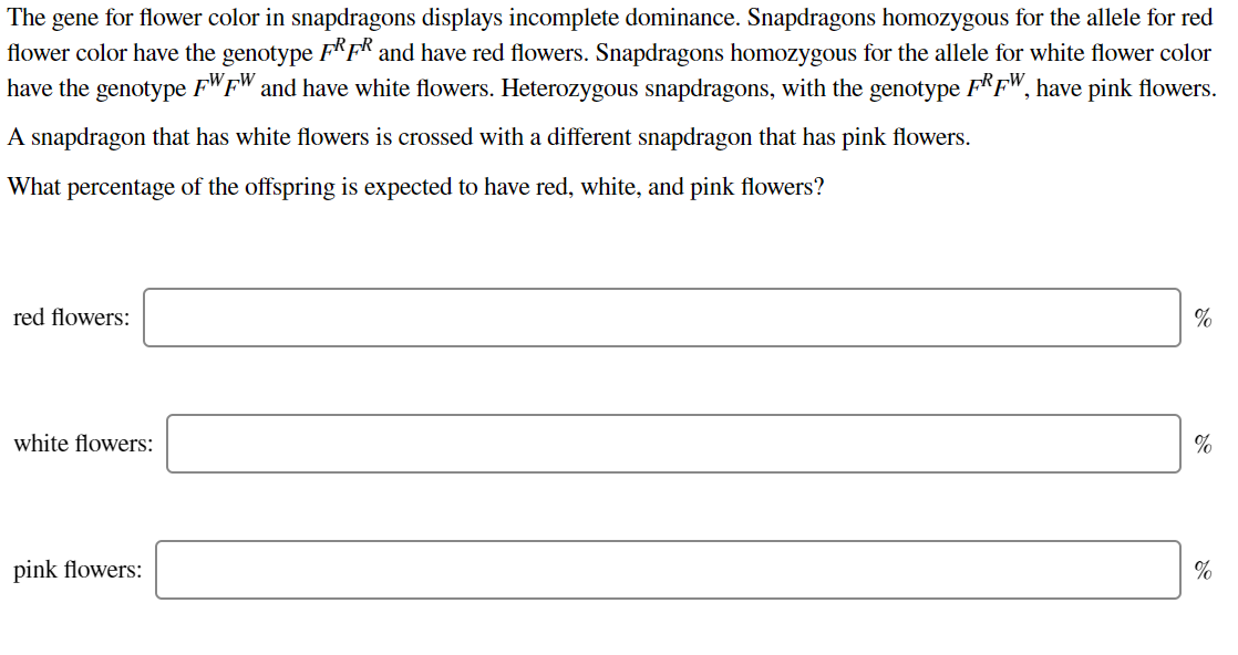 Solved The gene for flower color in snapdragons displays | Chegg.com