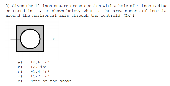 Solved 2) Given the 12-inch square cross section with a hole | Chegg.com