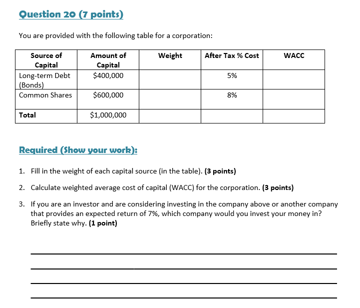 Solved You are provided with the following table for a | Chegg.com