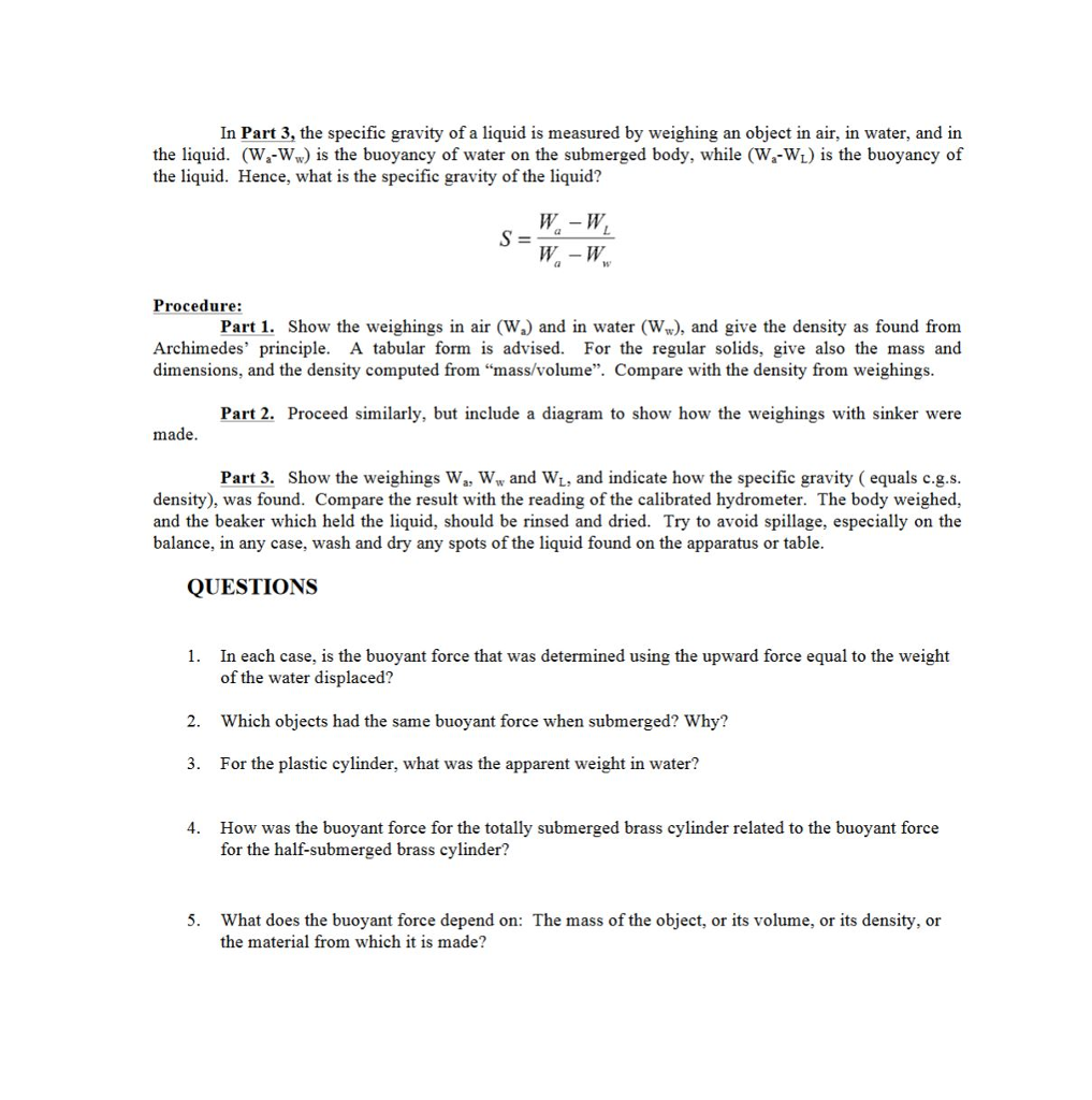 Solved Archimedes' Principle (Density of Solids and Liquids) | Chegg.com