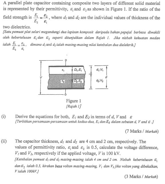 Solved A parallel plate capacitor containing composite two | Chegg.com