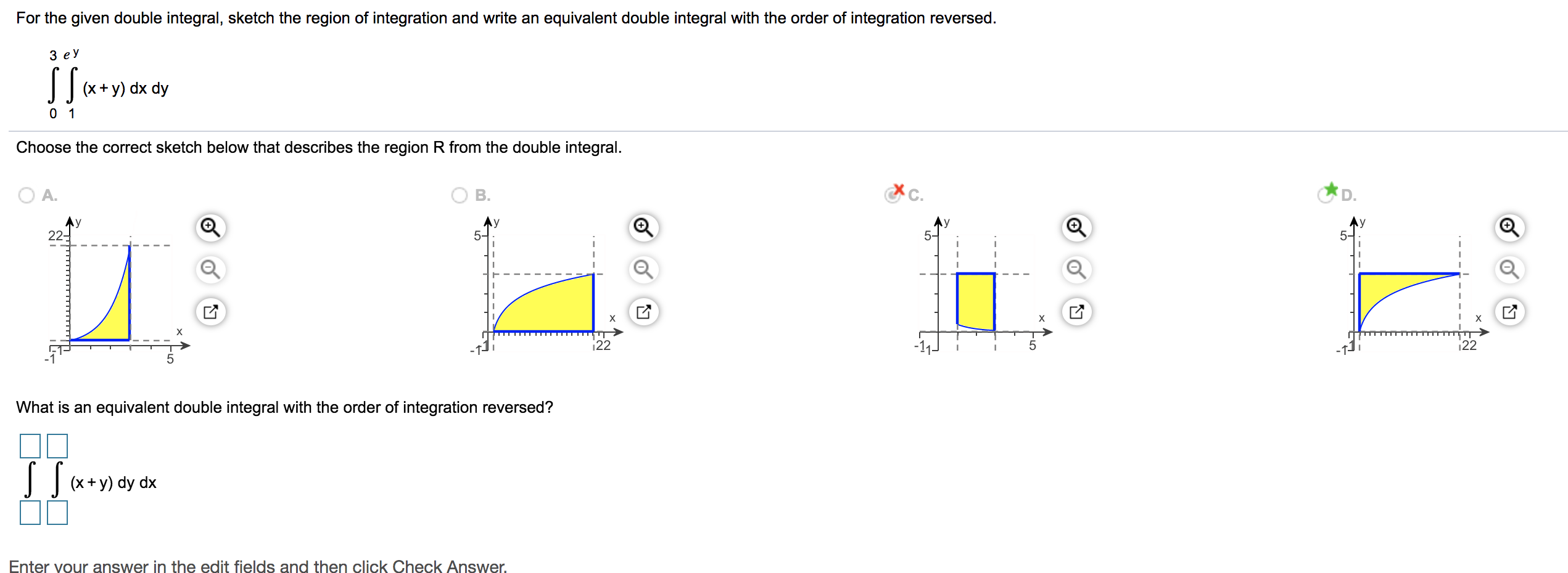 Solved For the given double integral, sketch the region of | Chegg.com