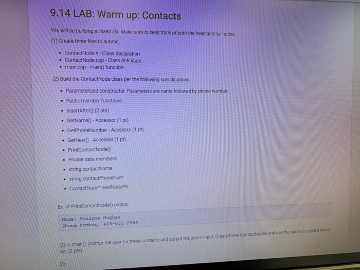 Solved: 9.14 LAB: Warm Up: Contacts You Will Be Building A... | Chegg.com
