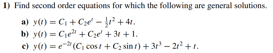 Solved 1) Find second order equations for which the | Chegg.com