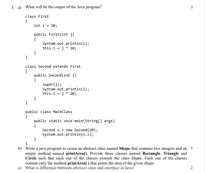 Solved 3 3. a) What will be the output of the Java program? | Chegg.com