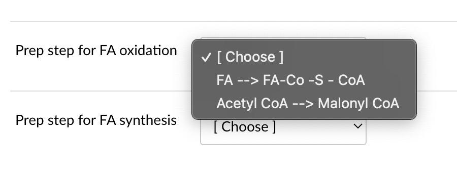 Solved Prep step for FA oxidation Prep step for FA synthesis | Chegg.com