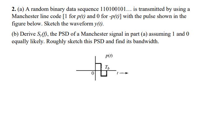 Solved 2. (a) A random binary data sequence 110100101… is | Chegg.com