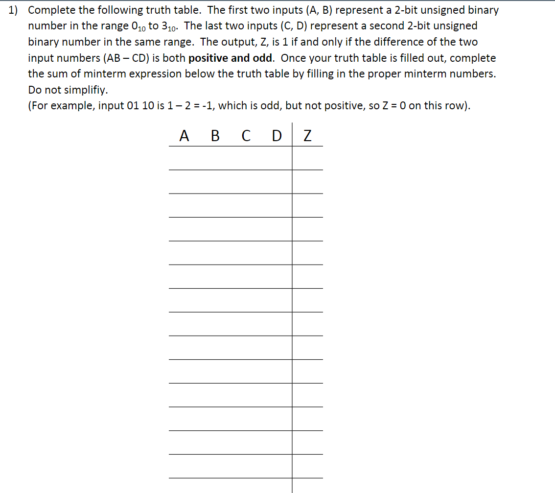 Solved 1) Complete the following truth table. The first two | Chegg.com