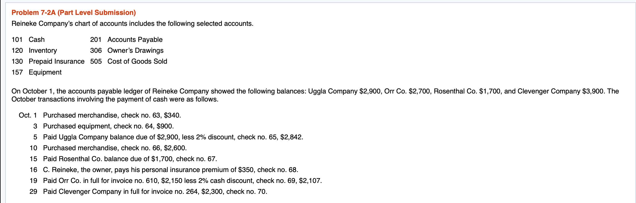 Solved Problem 7-2A (Part Level Submission) Reineke | Chegg.com