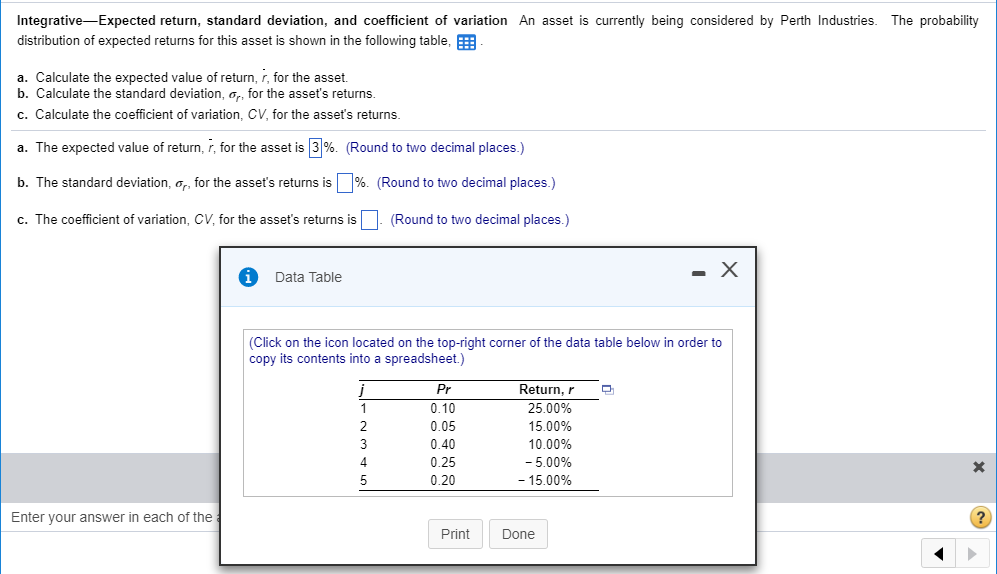 Solved Integrative-Expected return, standard deviation, and | Chegg.com