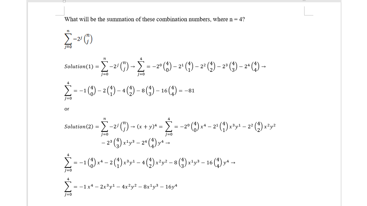 Solved What will be the summation of these combination | Chegg.com