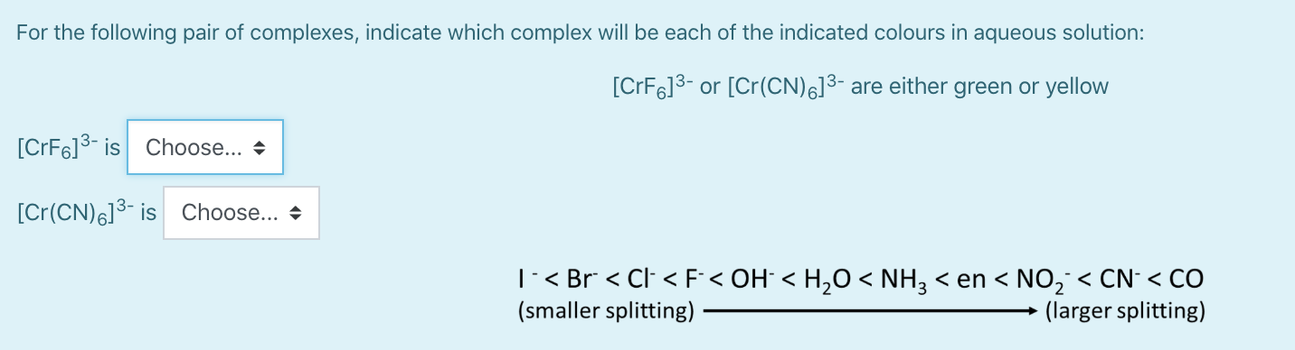 Solved Part a) Part b) For the following pair of complexes | Chegg.com