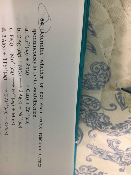 Solved 54. Determine whether or not each redox reaction | Chegg.com