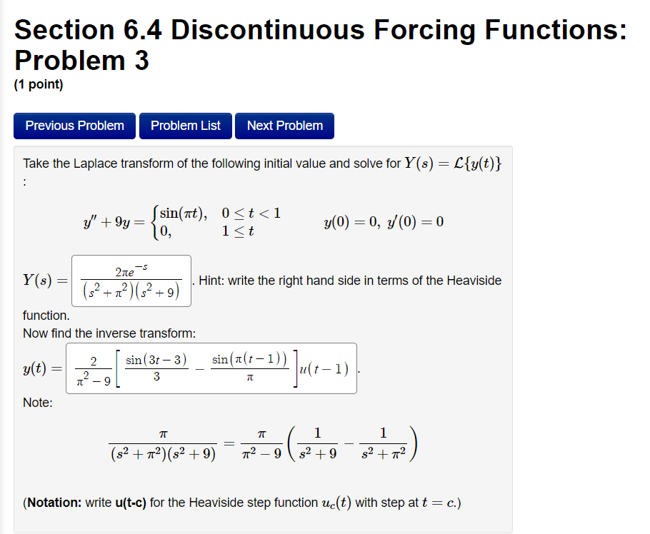 Solved Section 6.4 Discontinuous Forcing Functions: Problem | Chegg.com