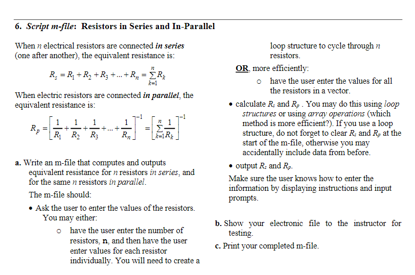 Solved 6 Script M File Resistors In Series And In Parallel