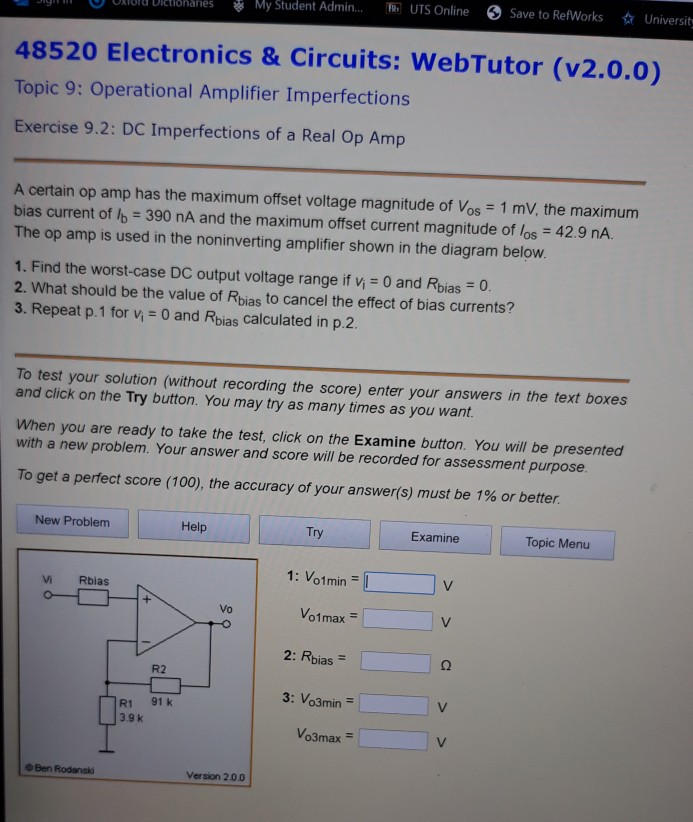Exercise 9.1: Nonlinear Limitations of a Real Op Amp | Chegg.com