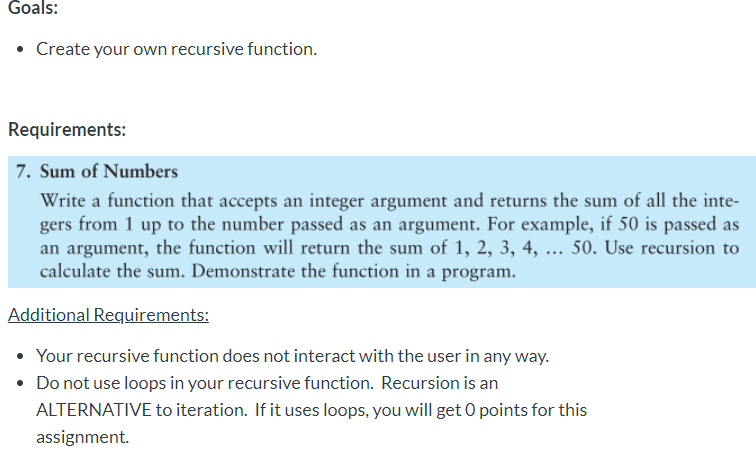 Solved Goals: • Create your own recursive function. | Chegg.com