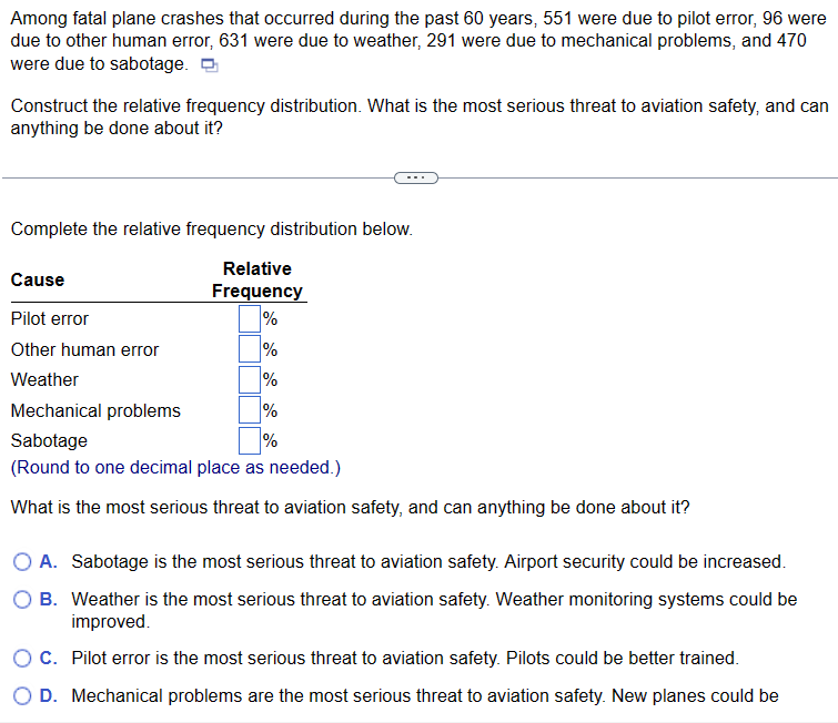 Solved Among fatal plane crashes that occurred during the | Chegg.com