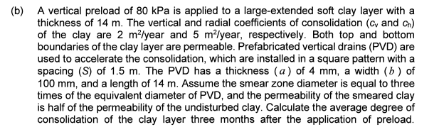 (b) A vertical preload of 80 kPa is applied to a | Chegg.com