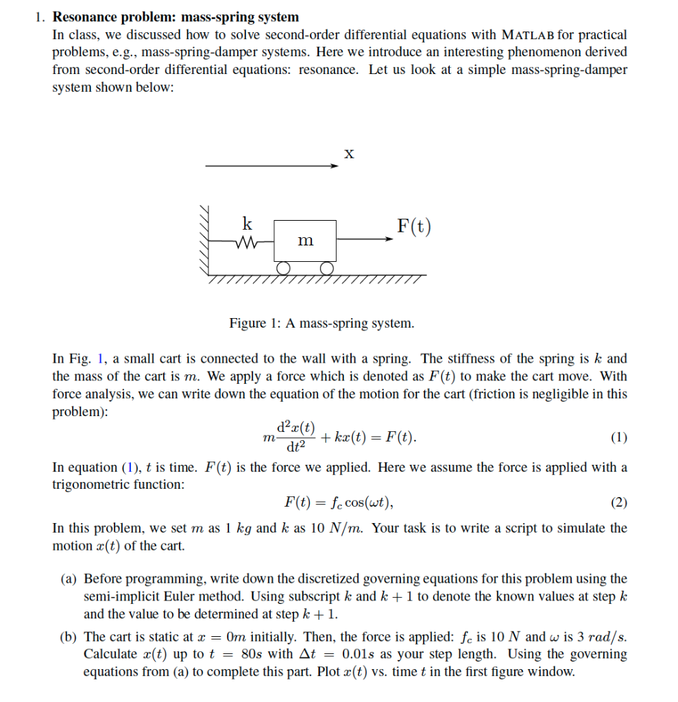 Solved 1. Resonance problem: mass-spring system In class, we | Chegg.com