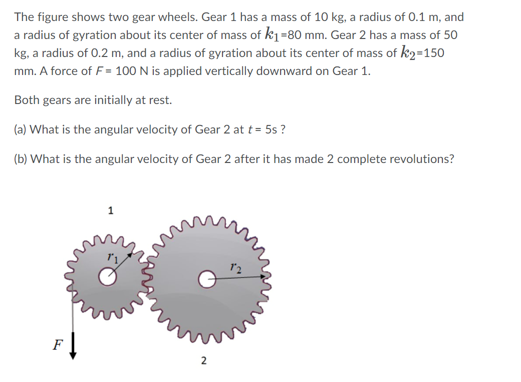 Solved The figure shows two gear wheels. Gear 1 has a mass | Chegg.com