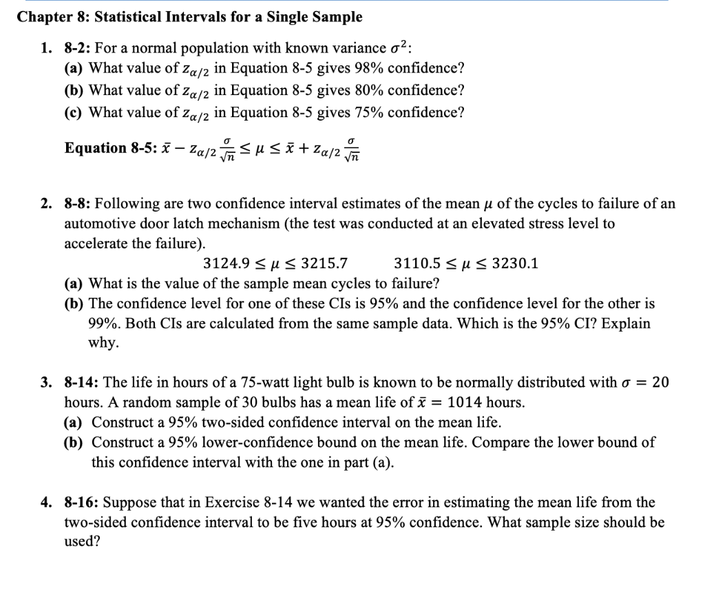 Solved Chapter 8: Statistical Intervals for a Single Sample | Chegg.com