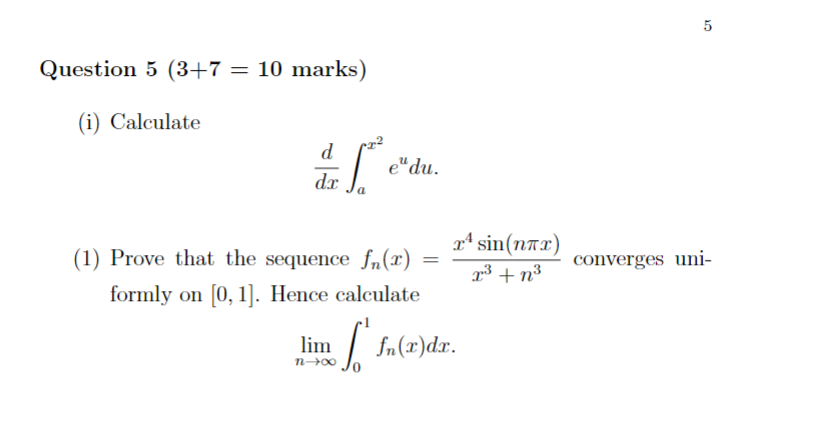 Solved Question 5(3+7=10 marks ) (i) Calculate dxd∫ax2eudu. | Chegg.com Solved Question 5(3+7=10 marks ) (i) Calculate dxd∫ax2eudu. | Chegg.com
