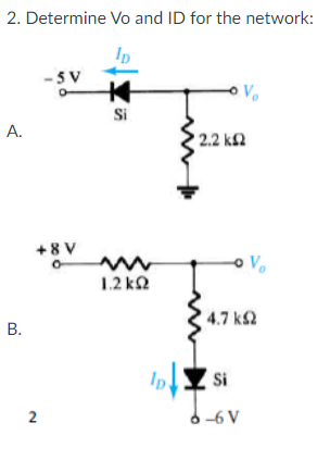 Solved 2. Determine Vo and ID for the network: Ір -5V Si A. | Chegg.com