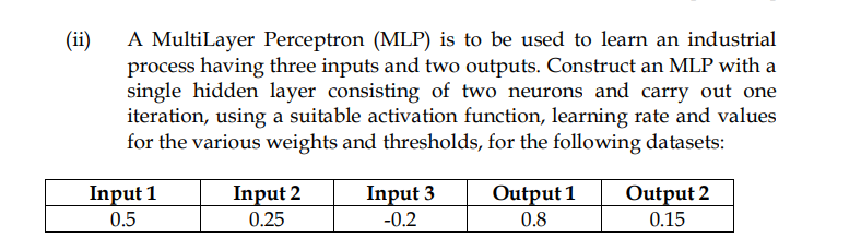Solved i) A MultiLayer Perceptron (MLP) is to be used to | Chegg.com