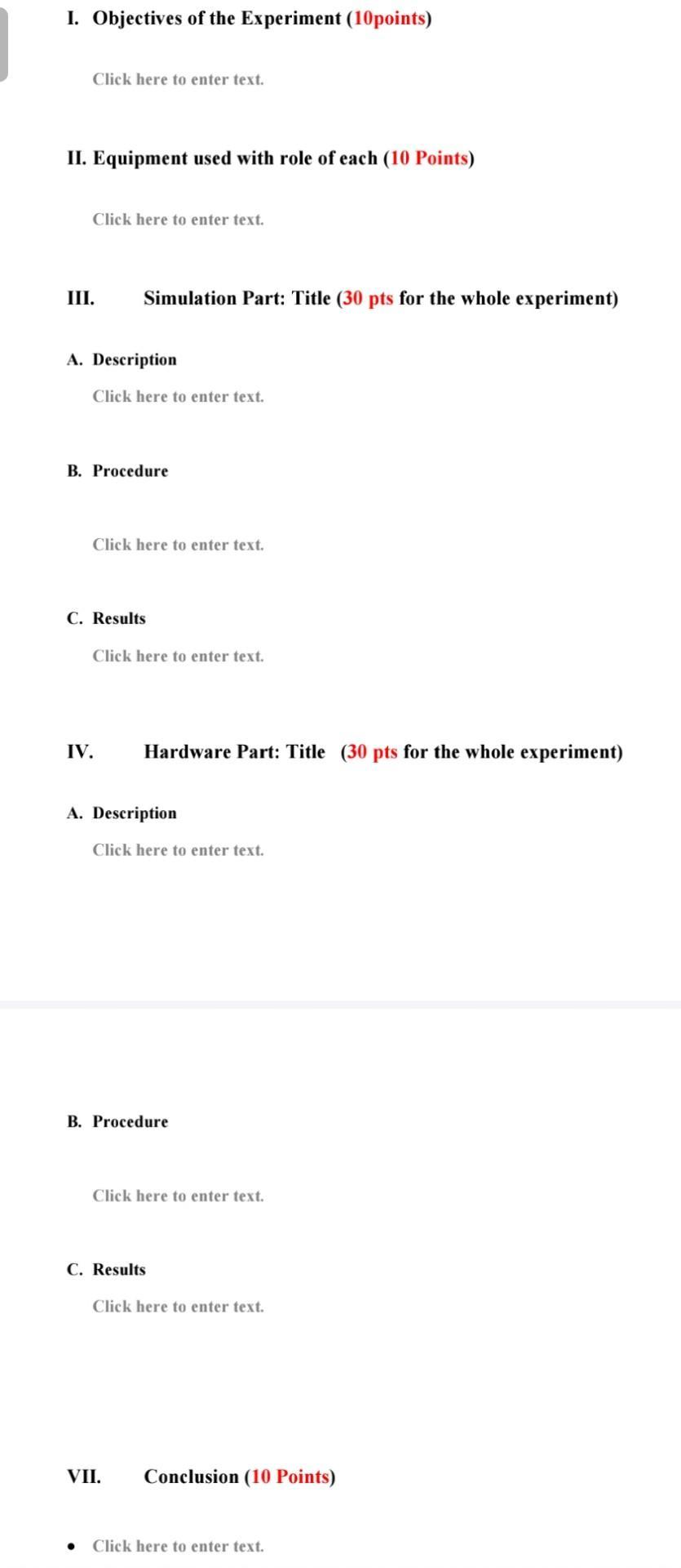 Solved I. Objectives of the Experiment (10points) Click here | Chegg.com
